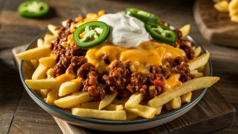 Loaded Chili Cheese Fries Recipe (Baked or Deep Fried)